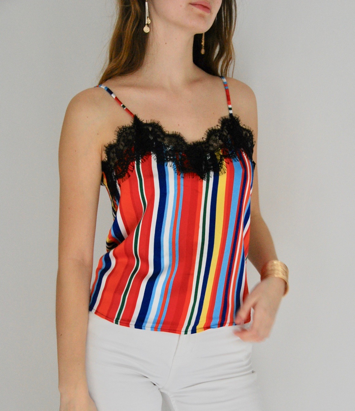 Top Multicolore Décolleté Dentelle – Arzélia